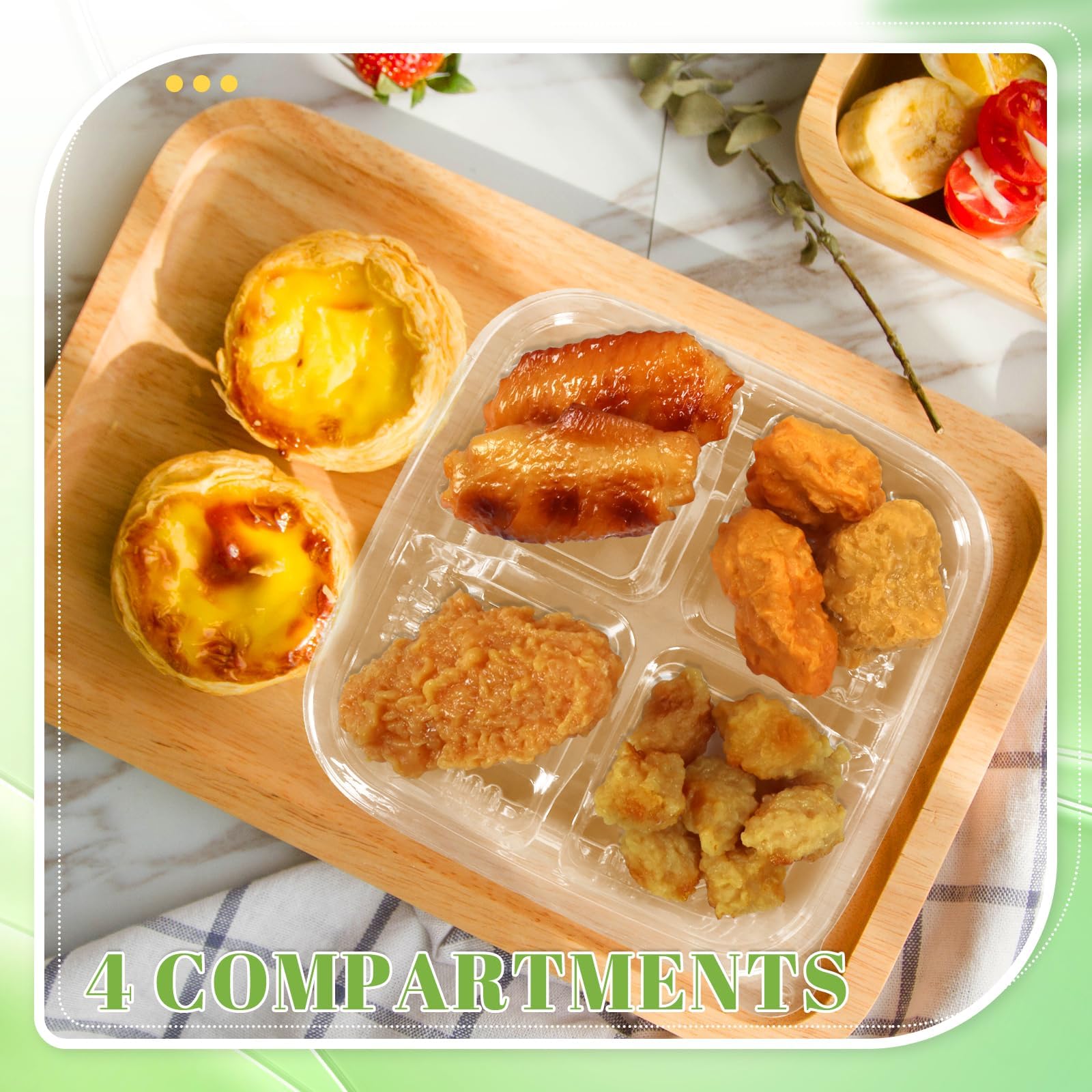 ISUSSER 40 Pack Clear Bento Snack Food Containers, 4 Compartment Meal Prep Containers with Lids for School and Work