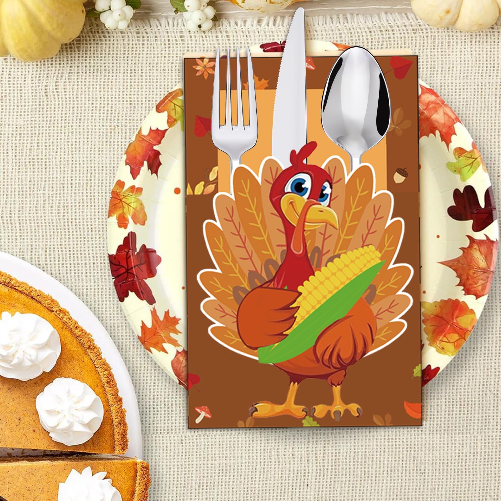 DADAPALS 30PCS Thanksgiving Table Decor Cutlery Holder Set - 6 Turkey Decorations Utensil Holder for Autumn Family Harvest Party Table Supplies