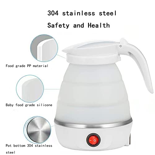 Travel Kettle Electric Small Foldable Portable Kettle,Silicone Collapsible Heating Water Boiler Tea Pot for Camping,Easy for Storage with Separable Power Cord (White)