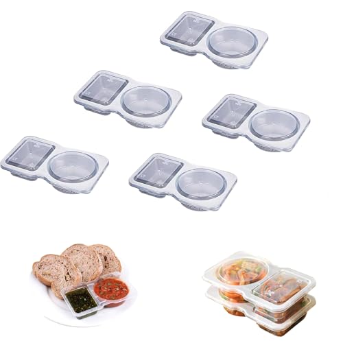 Reusable on the Go Snack Containers, On the Go Snack Containers, Snack Packs Containers Reusable, Reusable Snack Packs 2 Compartments, Reusable Double Compartment Condiment Container for Dips (5Pcs)
