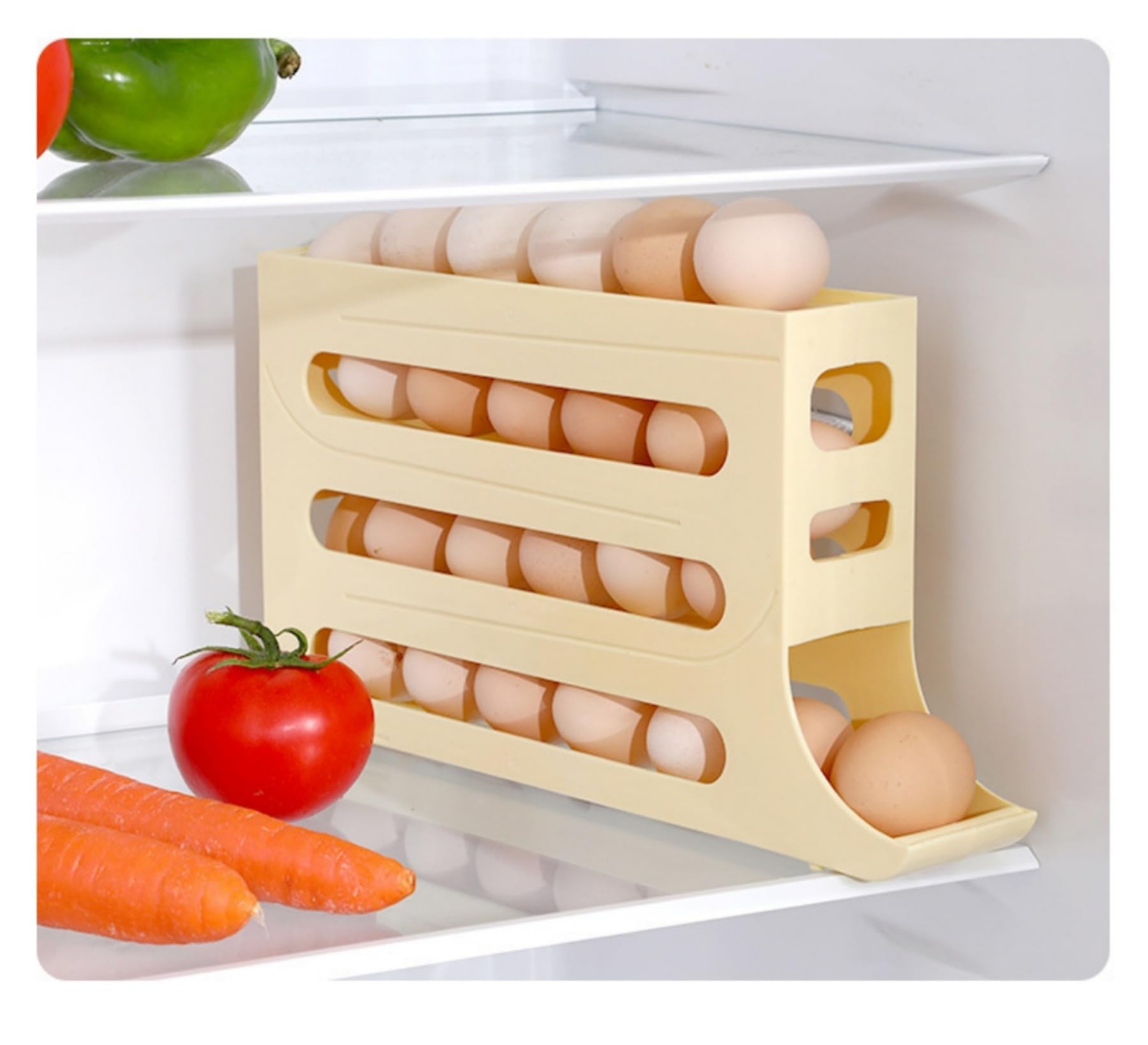 30 Eggs Egg Holder for Fridge,4 Tiers Egg Holder for Fridge,Auto Rolling Fridge Egg Organizer for Refrigerator,Space-Saving Egg Dispenser Holder,Fridge Egg Rack, Egg Storage Rack for Kitchen(White)
