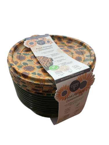 Core Kitchen 20 Piece Food Storage Container Set, 10 Lids and 10 Containers, Special Edition Printed Lids (SUNFLOWERS)