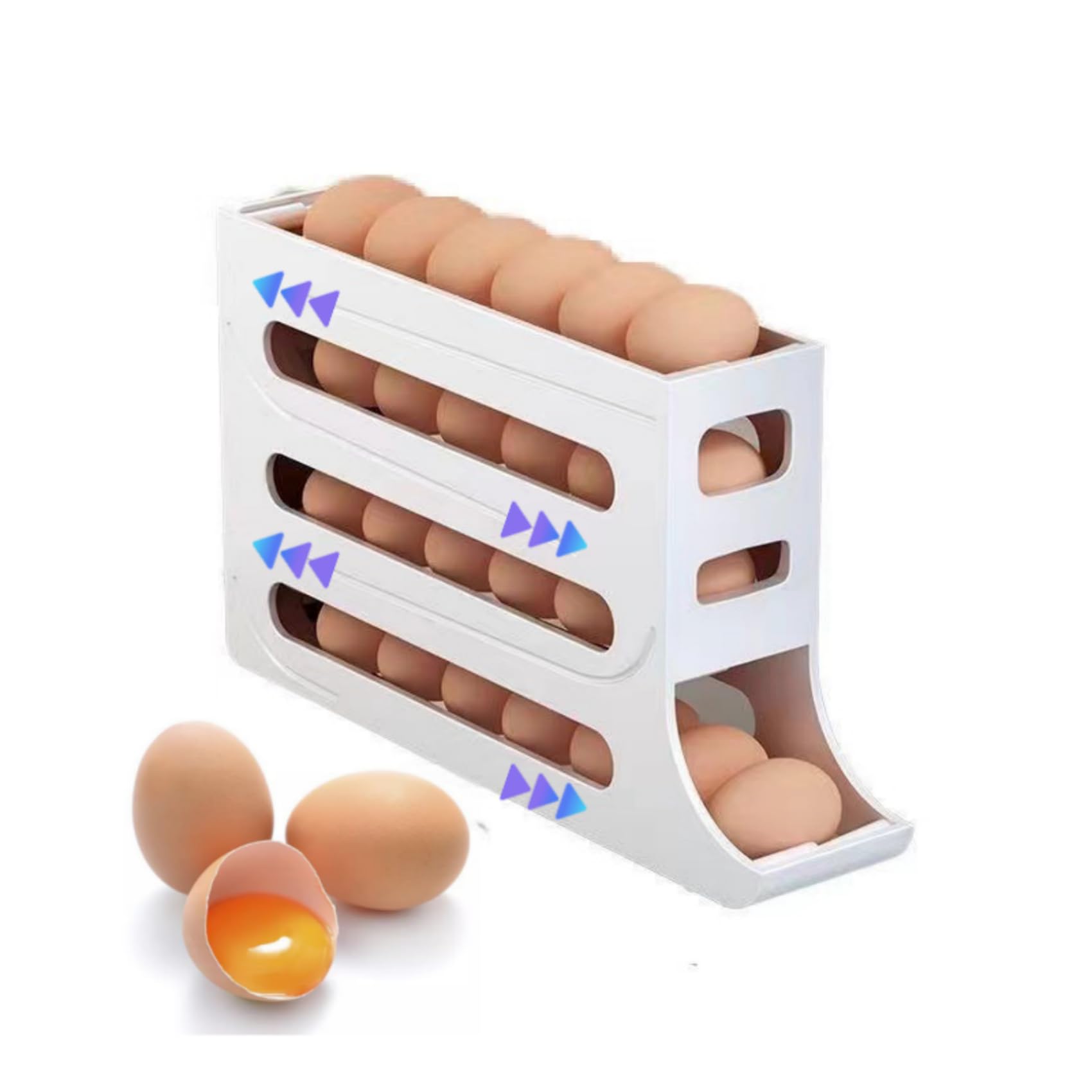 30 Eggs Egg Holder for Fridge,4 Tiers Egg Holder for Fridge,Auto Rolling Fridge Egg Organizer for Refrigerator,Space-Saving Egg Dispenser Holder,Fridge Egg Rack, Egg Storage Rack for Kitchen(White)