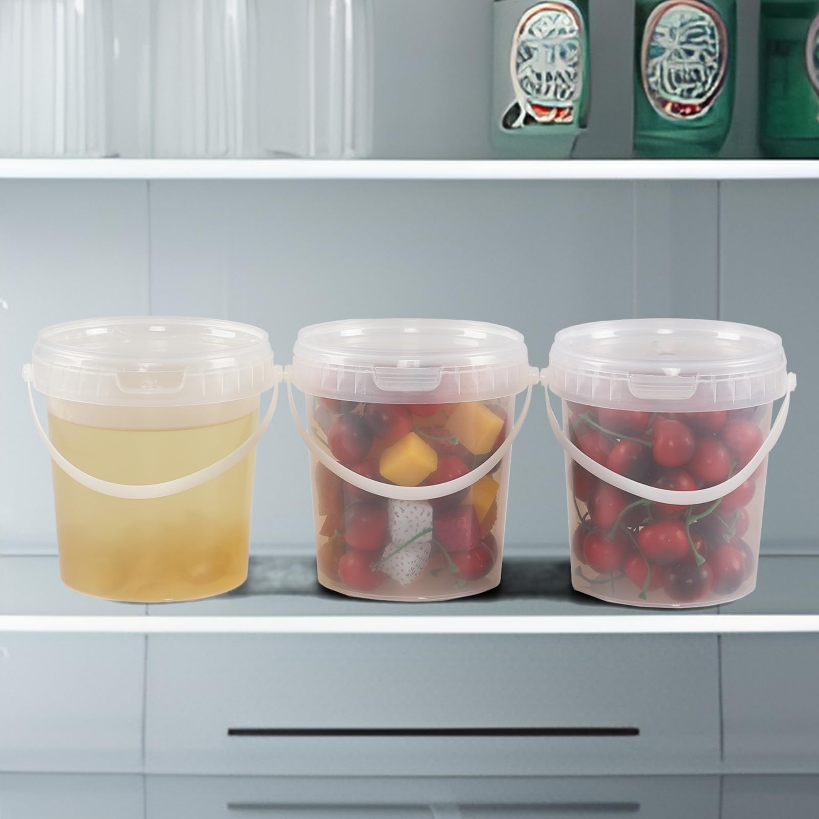 Udotry 20 PCS Round Plastic Ice Cream Bucket, 27 OZ Clear Ice Cream Tub with Lids