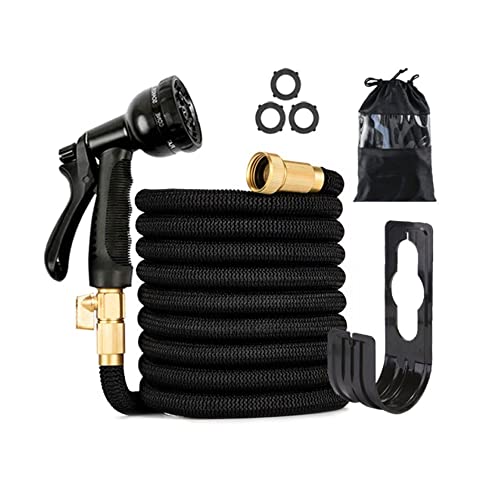PEISONGFEI Garden Expandable Hose with 8 Function Hose Nozzle, Lightweight Anti-Kink Flexible Garden Hoses, Extra Strength Fabric with Double Latex Core 50 FT, Black