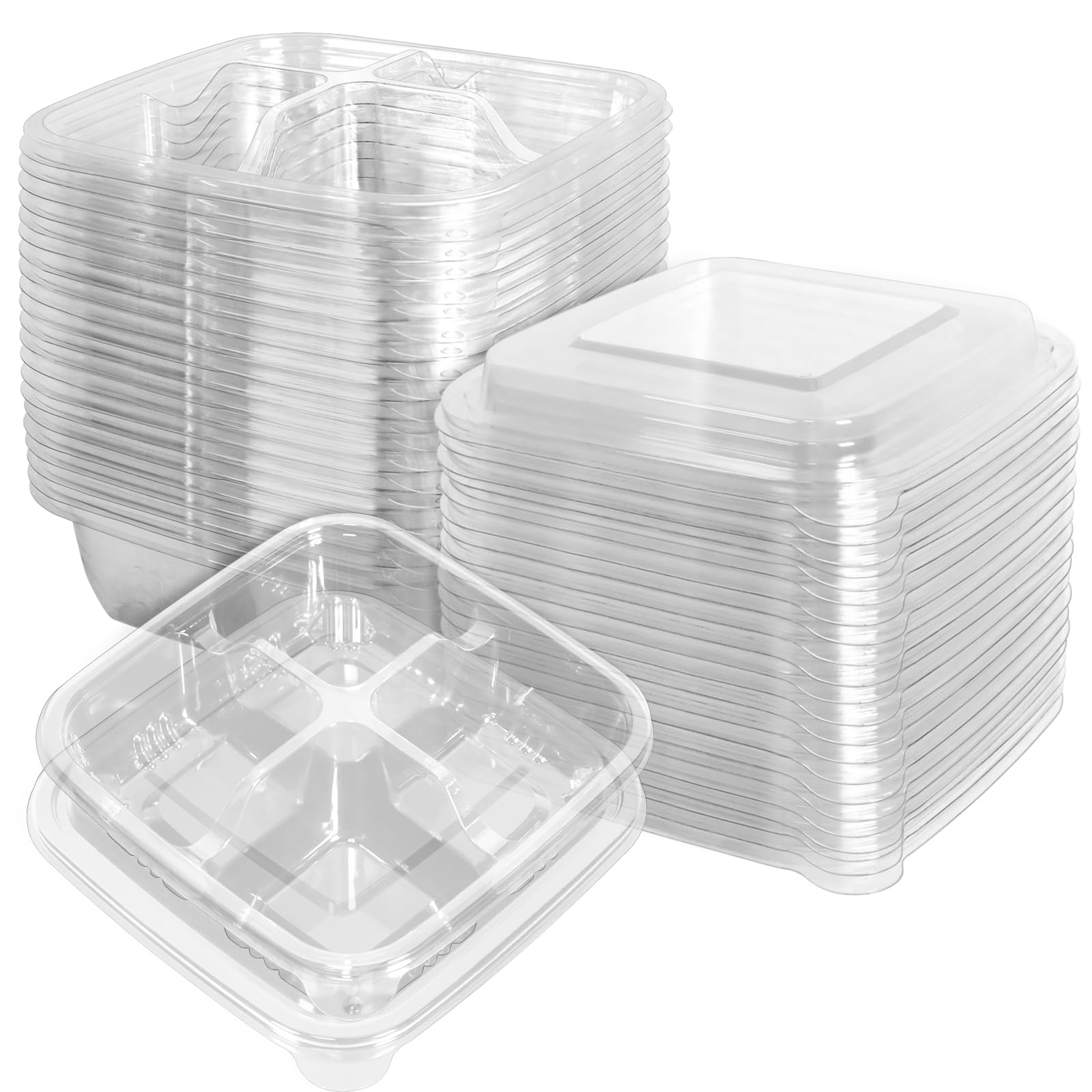 ISUSSER 40 Pack Clear Bento Snack Food Containers, 4 Compartment Meal Prep Containers with Lids for School and Work