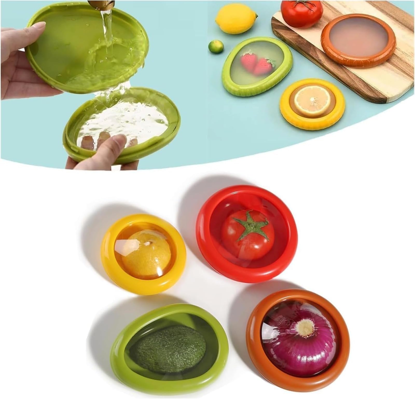 Silicone Fruit Storage Box,Fruit And Vegetable Anti-Oxidation Storage Box,Food Storage Containers Fruit And Vegetable Anti-Oxidation Storage Box Ideal For Garlic, Onions, Lemons, And Potatoes (4 PCS )