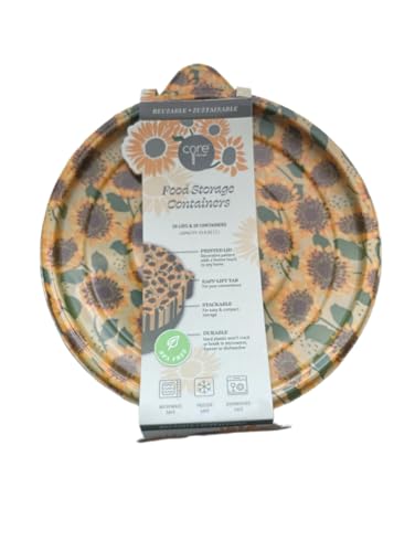 Core Kitchen 20 Piece Food Storage Container Set, 10 Lids and 10 Containers, Special Edition Printed Lids (SUNFLOWERS)