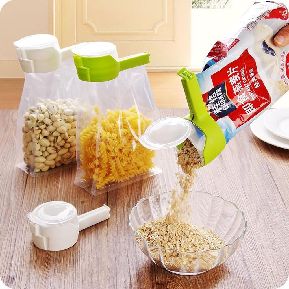Prinaight Food Storage Bag Sealing Clips Plastic Cap Sealer Clip with Pour Spouts Snack Candy Storage Fresh Clamp Kitchen Organizer (Grey)