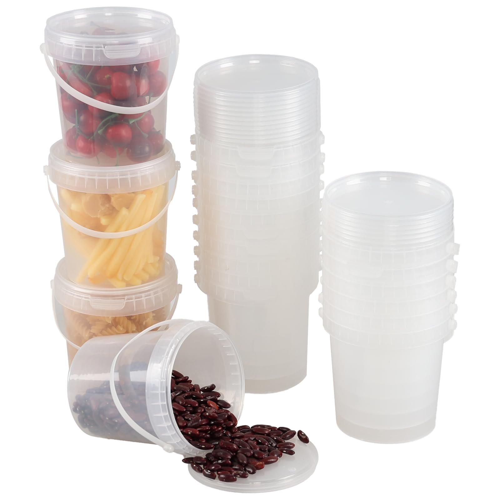 Udotry 20 PCS Round Plastic Ice Cream Bucket, 27 OZ Clear Ice Cream Tub with Lids