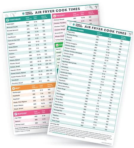 Pine & Pepper Air Fryer Magnetic Cheat Sheet | Instant Pot Accessories | Air Fryer Cooking Times Chart - Quick Reference Guide for Cooking & Frying 88 Foods, Water Resistant, Easy to Clean