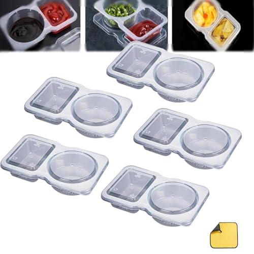luteaint Reusable on the Go Snack Containers, Double Compartment Condiment Container with Lids, Nut Snack Pack Containers, for To-Go Sauce, Sampling, Travel Snack(5pc)
