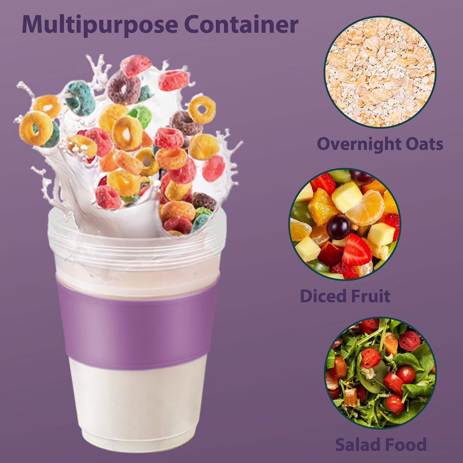 Freshmage 4 Pack 20 oz Yogurt Parfait Cups with Lids, Reusable Overnight Oats Containers with Lids, Folding Spoons and Topping Compartment for Breakfast to Go