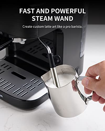 SHARDOR Espresso Machine, Automatic Latte & Cappuccino Maker, 15 Bar Pump Pressure Espresso Coffee Maker with Milk Frother Steam Wand, 1300W, Black
