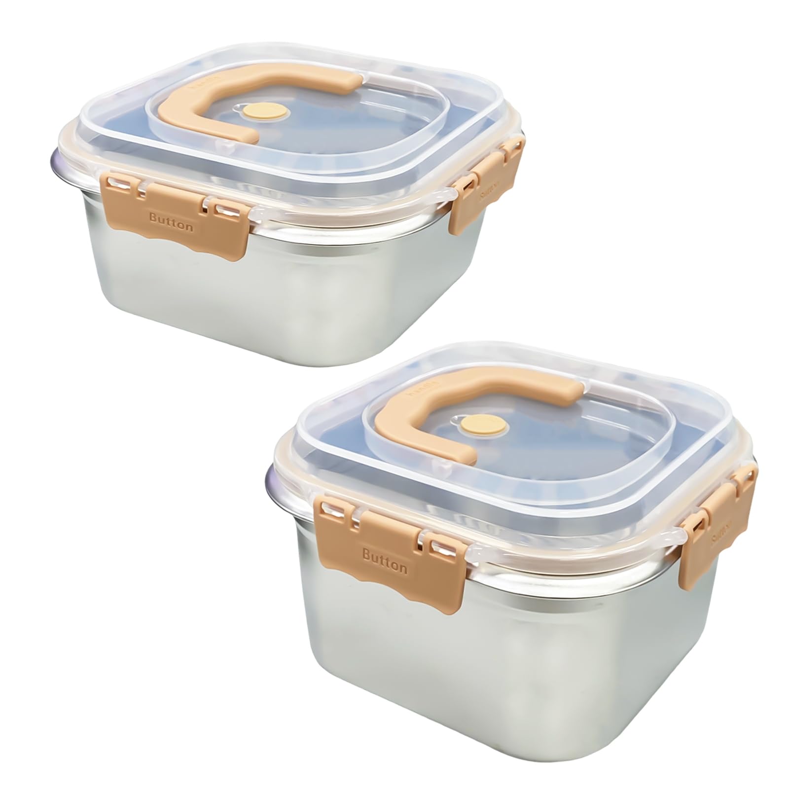 Stainless Steel Food Storage with Leak Proof Silicone Lid Fridge Fruit Storage Container Organizer Meat Kitchen Storage Containers Cheese Keeper, Dishwasher Safe Two 2Pcs
