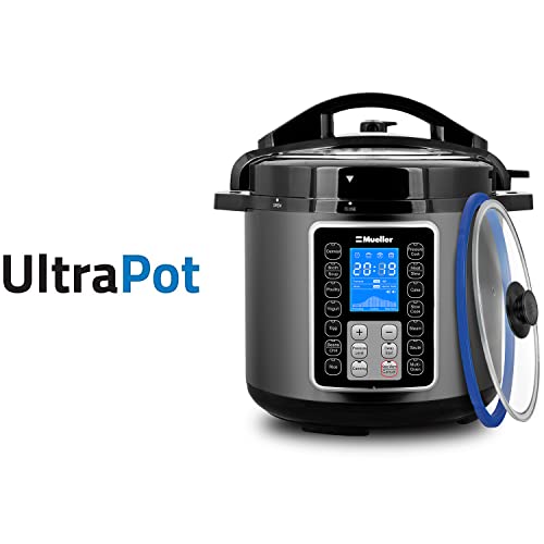 Mueller 6 Quart Pressure Cooker 10 in 1, Cook 2 Dishes at Once, Tempered Glass Lid incl, Saute, Slow Cooker, Rice Cooker, Yogurt Maker and Much More