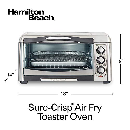 Hamilton Beach Air Fryer Countertop Toaster Oven with Large Capacity, Fits 6 Slices or 12β Pizza, 4 Cooking Functions for Convection, Bake, Broil, Easy Access, Sure-Crisp, Stainless Steel (31323)