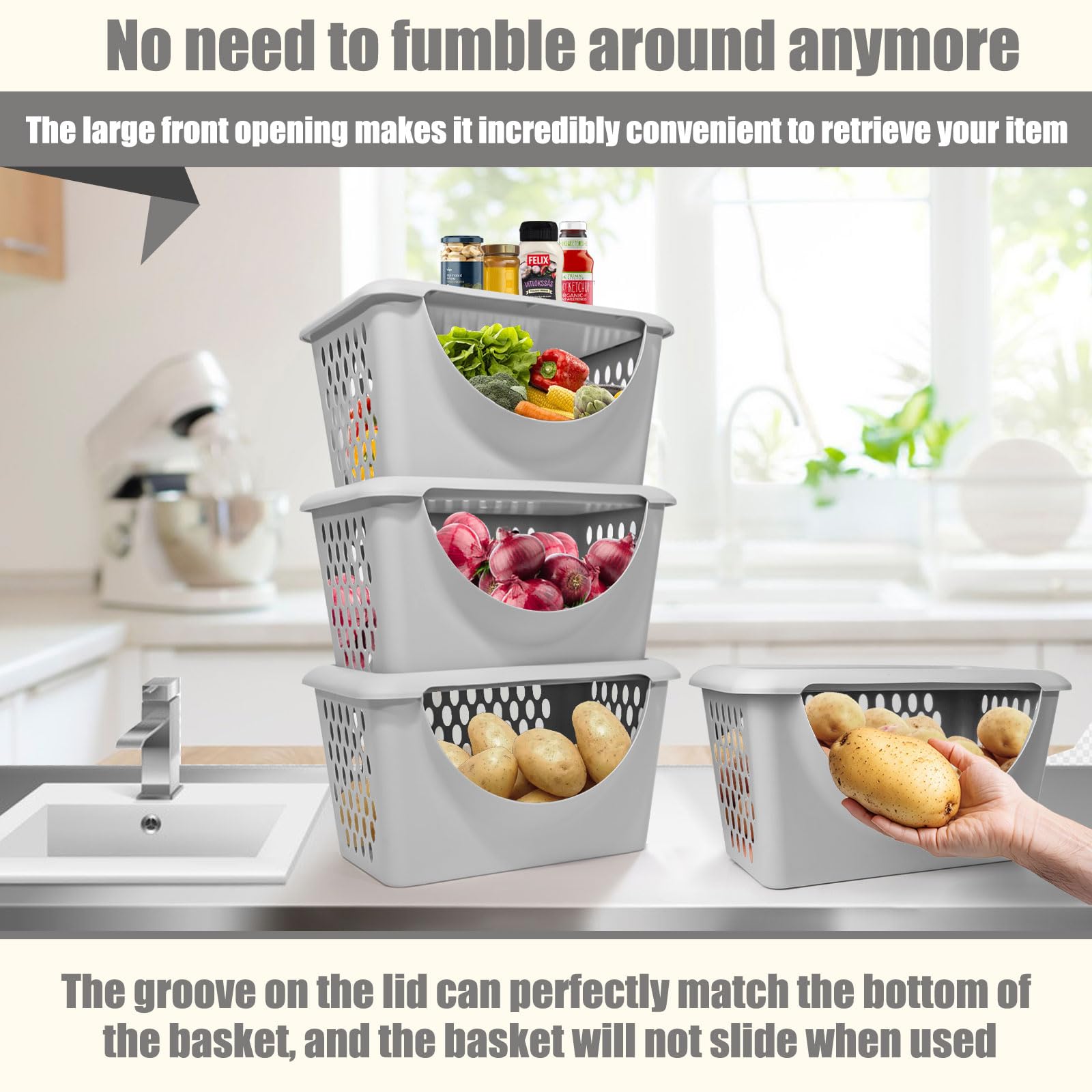 Leilifre Onion and Potato Storage Bins with Lid(176oz) 3 Set Onion Holder Storage, Potato Bins for Kitchen Pantry Storage Bins Basket for Kitchen Pantry Organizers