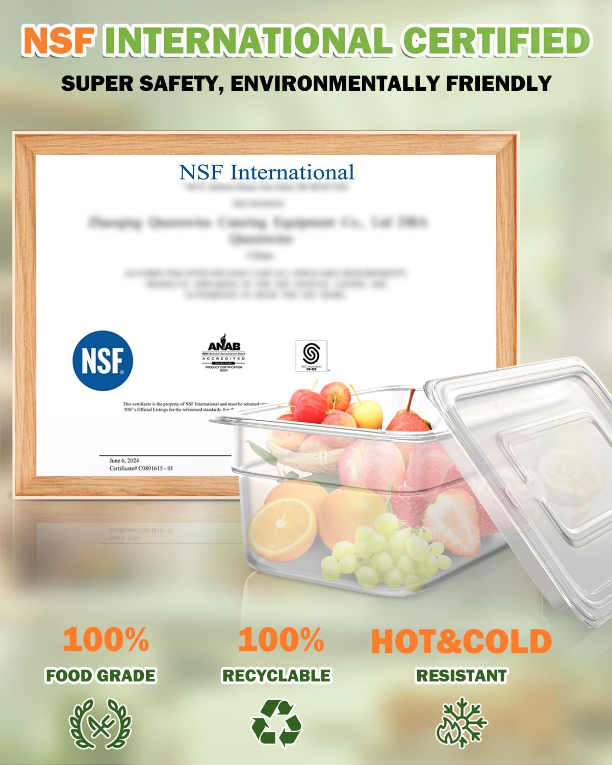 1/3-1/6-1/9 Size&6 Inch Translucent NSF Food Pan: 9 PCS[Total Seal] [Hot&Cold Resistant] Food Storage Containers with Lids, Topping Salad Bar Container (BPA-FREE)