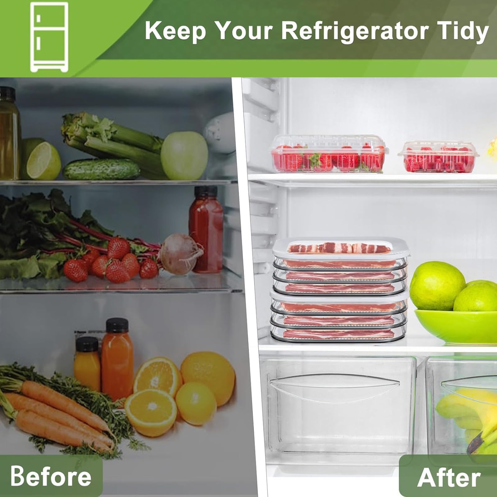 Generic Meat Container for Fridge, Lunch Meat Container, Bacon Keeper, Stackable Food Storage Boxes with Lid, Meal Prep Containers, for Cold Cuts, Salami, Deli, Lunch Meat, BPA Free, Clear