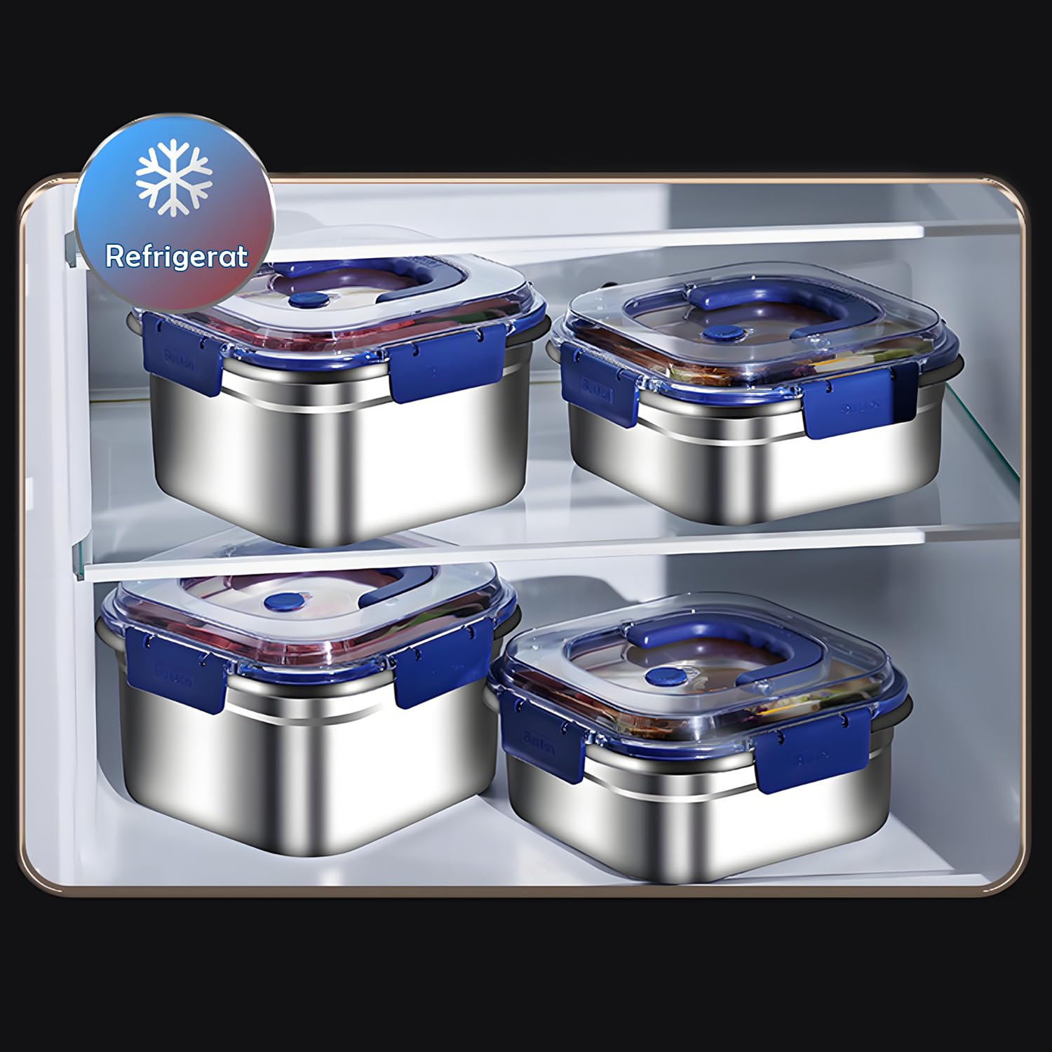 podafu stainless steel food containers with lids,Extra-thick type,HEAT-RESISTING,with 4 Locking Tabs, Microwave, Dishwasher, and Freezer Safe