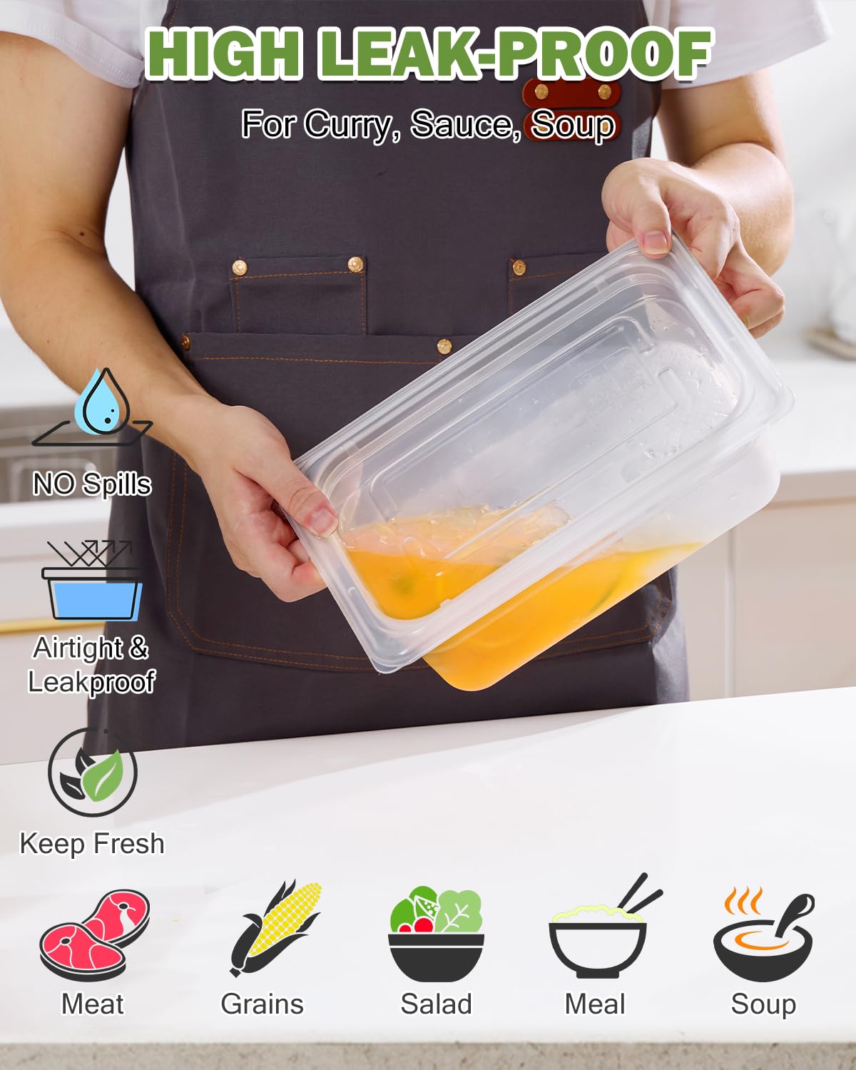 1/3-1/6-1/9 Size&6 Inch Translucent NSF Food Pan: 9 PCS[Total Seal] [Hot&Cold Resistant] Food Storage Containers with Lids, Topping Salad Bar Container (BPA-FREE)
