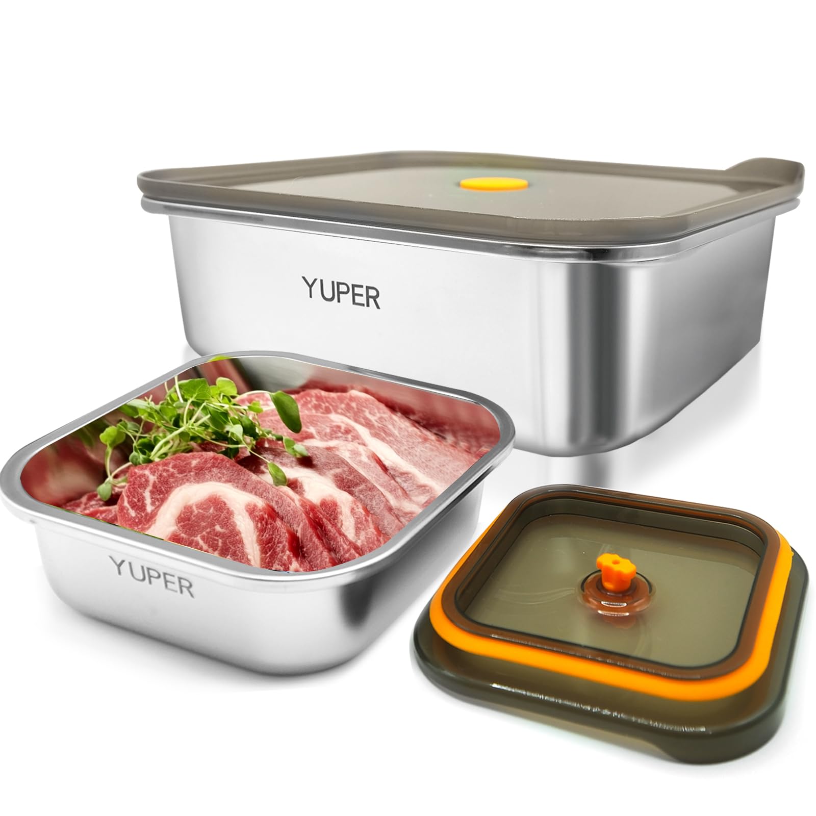 YUPER Stainless Steel Food Containers, Meal Prep Container, Bacon Cheese Container for Refrigerator, Stainless Steel Containers with Lids Fruit Lunch Storage, 2 Pack (40+67OZ)