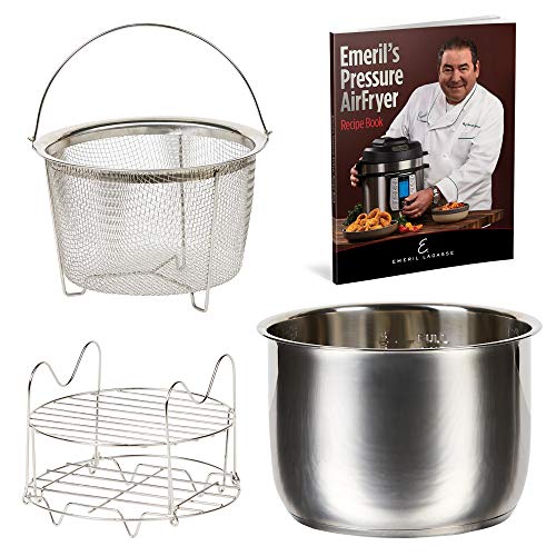 Emeril Everyday 6 QT Pressure Air Fryer, 5 Pc Accessory Pack, Silver