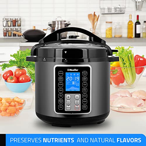 Mueller 6 Quart Pressure Cooker 10 in 1, Cook 2 Dishes at Once, Tempered Glass Lid incl, Saute, Slow Cooker, Rice Cooker, Yogurt Maker and Much More