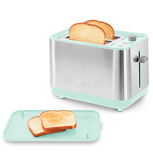 Dash SmartStore™ 2-Slice Wide-Slot Stainless Steel Toaster with Storage Lid - for Bagels, Specialty Breads & other Baked Goods, Aqua