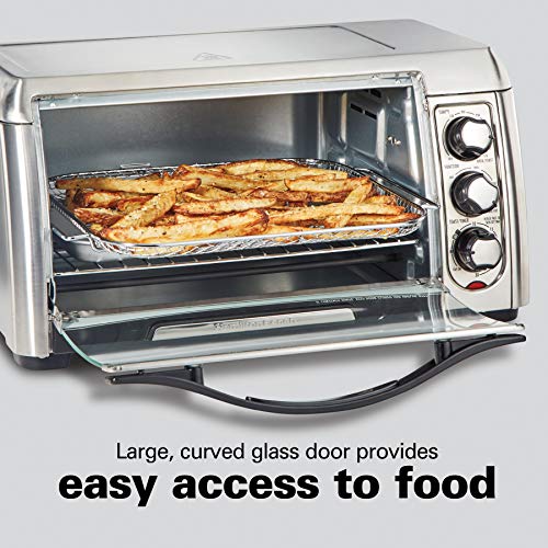 Hamilton Beach Air Fryer Countertop Toaster Oven with Large Capacity, Fits 6 Slices or 12β Pizza, 4 Cooking Functions for Convection, Bake, Broil, Easy Access, Sure-Crisp, Stainless Steel (31323)
