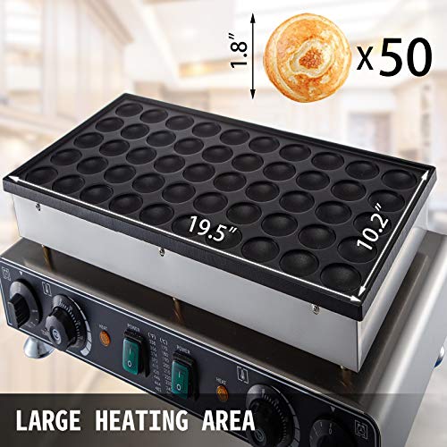 VBENLEM 110V Mini Dutch Pancake Baker 50PCS 1700W Commercial Electric Nonstick Waffle Maker Machine 1.8 Inches for Home and Restaurants