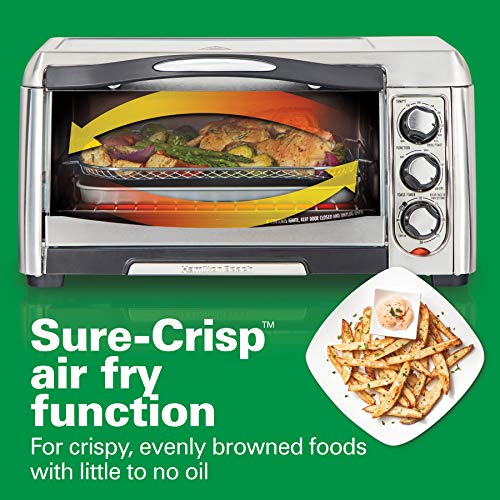 Hamilton Beach Air Fryer Countertop Toaster Oven with Large Capacity, Fits 6 Slices or 12β Pizza, 4 Cooking Functions for Convection, Bake, Broil, Easy Access, Sure-Crisp, Stainless Steel (31323)