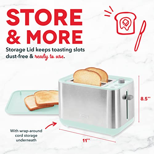 Dash SmartStore™ 2-Slice Wide-Slot Stainless Steel Toaster with Storage Lid - for Bagels, Specialty Breads & other Baked Goods, Aqua