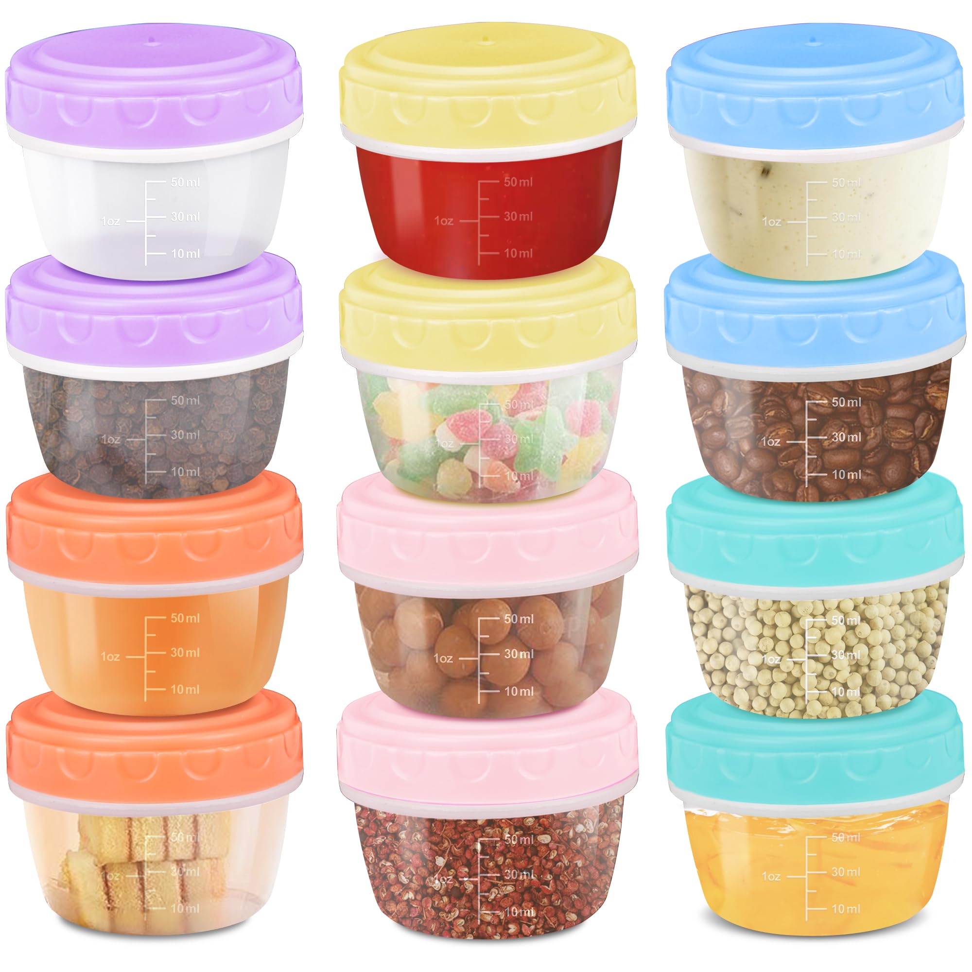 TOUWMX 12 Pack Salad Dressing Containers, 2oz Leakproof Sauce Containers with Lids, Portable Lunch Box Accessories, BPA Free, Microwave & Dishwasher Safe