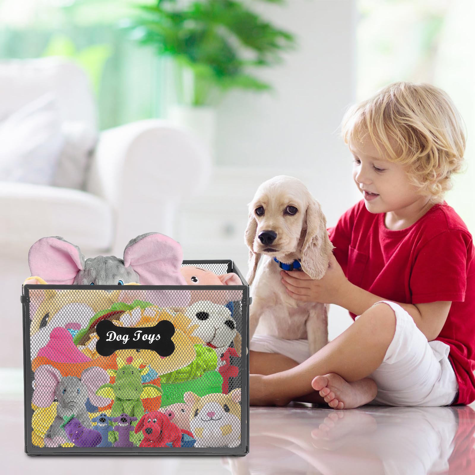 Lolytama Metal Dog Toy Box-Dog Toy Basket-Wire Mesh Basket-Cute Pawprint Dog Bone-Pet Accessory Rust-Resistant Finish-for Cat & Dog Toy Organization & Storage