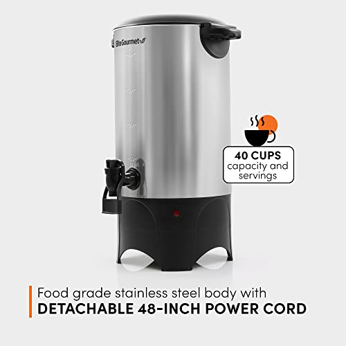 Elite Gourmet CCM-040 40 Cup Electric Hot Water Coffee Brewer Urn, Removable Filter For Easy Cleanup, Two Way Dispenser with Cool-Touch Handles, Stainless Steel