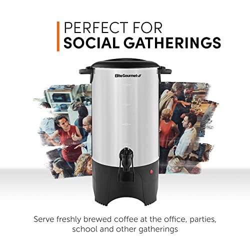 Elite Gourmet CCM-040 40 Cup Electric Hot Water Coffee Brewer Urn, Removable Filter For Easy Cleanup, Two Way Dispenser with Cool-Touch Handles, Stainless Steel