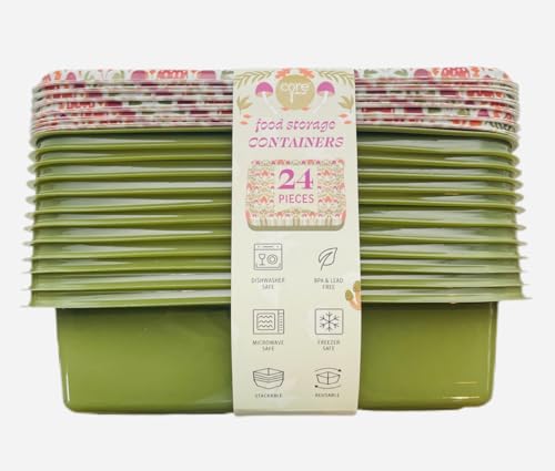 Core Essentials Food Storage Containers, 33.8 oz/1 L, Set of 24 Pieces (MUSHROOMS)