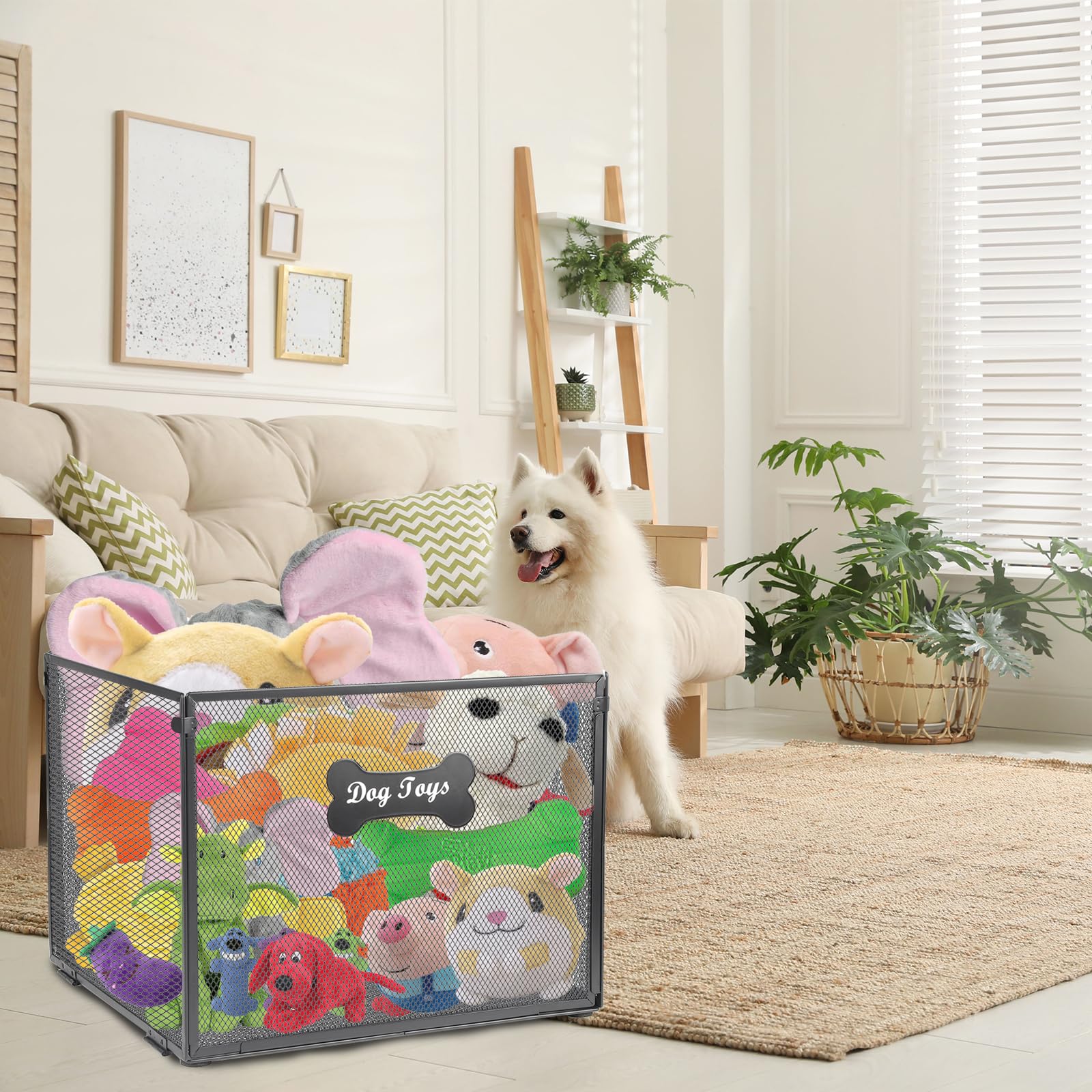 Lolytama Metal Dog Toy Box-Dog Toy Basket-Wire Mesh Basket-Cute Pawprint Dog Bone-Pet Accessory Rust-Resistant Finish-for Cat & Dog Toy Organization & Storage