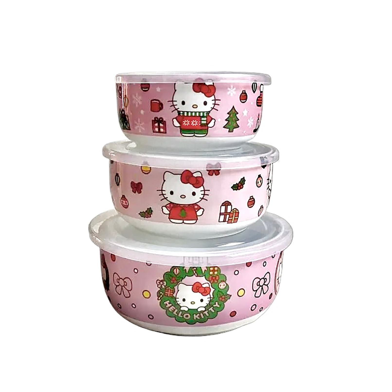 Zrike Hello Kity Christmas Food Storage Stacking Bowls Set with Lids | Small Medium Large Bowl | Christmas Kitchen Decor & Essentials |Official Licensee | Set of 3 Bowls