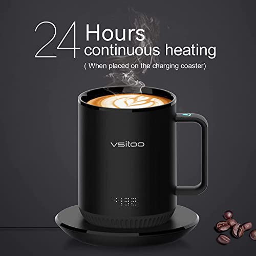 VSITOO S3 Temperature Control Smart Mug with Lid, Coffee Mug Warmer with Mug for Desk Home Office, App Controlled Heated Coffee Cup, Self Heating Coffee Mug 11 oz, Electric Mug-Black Inner Wall