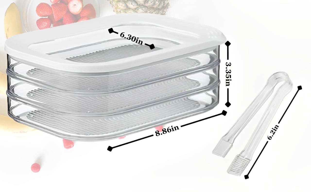 3 Layers Deli Meat Container for Fridge with Tong, stackable Lunch Meat Container for Refrigerator, Deli Containers with Lids for Refrigerator & Food Storage Boxes For Cold Cuts, Ham, Salami Storage