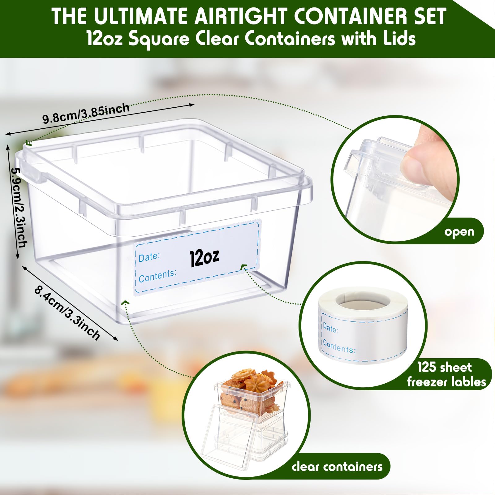 Blushtier 50 Sets 12 oz Square Deli Containers with Lids Stackable Plastic Freezer Food Storage Clear Dessert Containers with Freezer Labels for Takeout Meal Prep Storage, Microwave and Freezer Safe