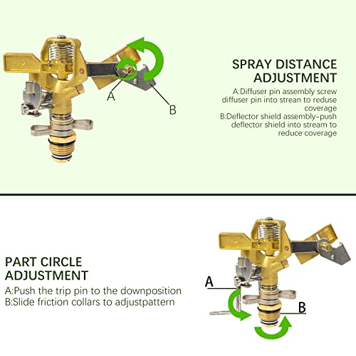 Hourleey 1/2 Inch Brass Impact Sprinkler, Heavy Duty Water Sprinkler Head, Adjustable 0-360 Degree Coverage Pattern, Watering Sprinkler for Large Area Lawn Patio Garden Irrigation (4)