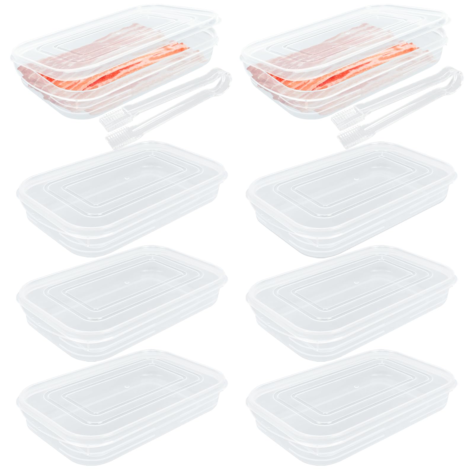 KKONHII Bacon Keeper, 8 Pcs Deli Meat Container for Fridge Plastic Saver Container with Lids and 2 Bacon Clip Airtight Cold Cuts Cheese Container Food Storage Box Shallow Low Christmas Cookie Holder