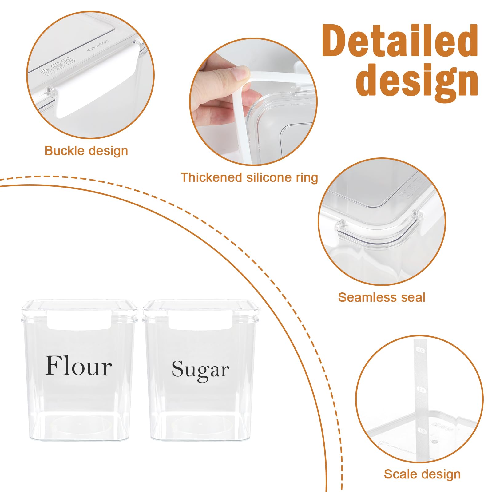 Yomjarl Set of 2 Large Food Storage Jars 4L - Airtight Containers with Lids, White with Free Spoon-Kitchen Canisters for Sugar,Flour,Coffee,Pantry Organization(2 PACK OF 4L)