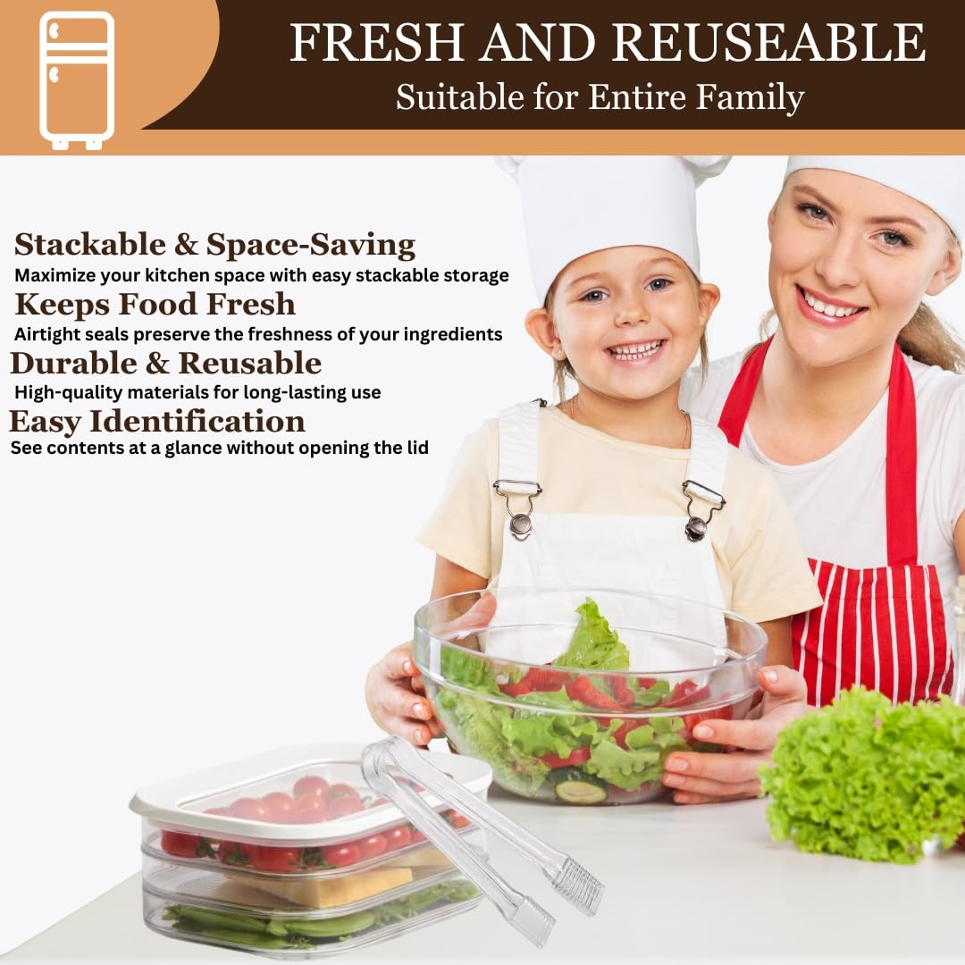 3 Layers Deli Meat Container for Fridge with Tong, stackable Lunch Meat Container for Refrigerator, Deli Containers with Lids for Refrigerator & Food Storage Boxes For Cold Cuts, Ham, Salami Storage
