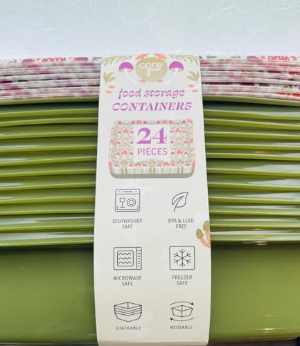 Core Essentials Food Storage Containers, 33.8 oz/1 L, Set of 24 Pieces (MUSHROOMS)