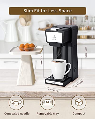 Teglu Upgraded 2 in 1 Single Serve Coffee Maker for K Cup Pods & Ground Coffee, Mini K Cup Coffee Machine 6-14 oz, Single Cup Coffee Brewer with One-Press Fast Brewing, Reusable Filter, Black